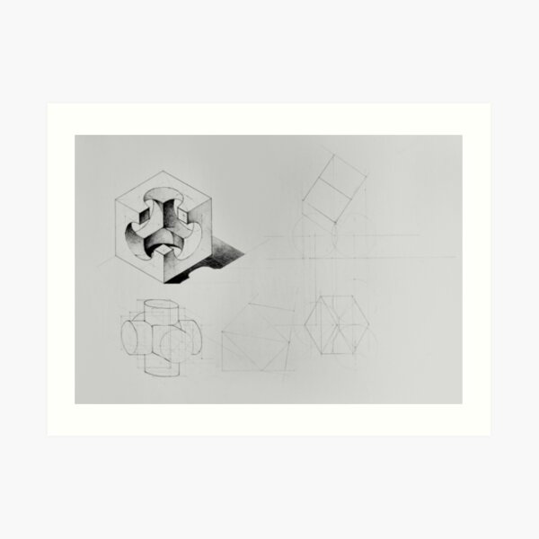 "Drawing illustration of axonometric projection of abstract ...