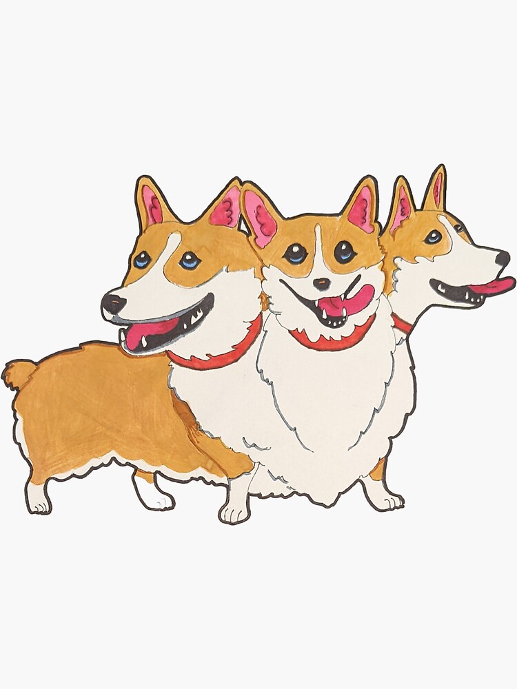 "Corgi Cerberus" Sticker for Sale by Piper-Wright | Redbubble