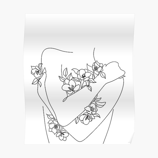 "Woman Body With Flowers | Line Art" Poster for Sale by The-Line ...