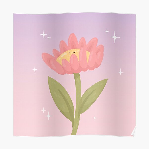 "Pastel Pink Happy Flower" Poster for Sale by SaEIllustration | Redbubble