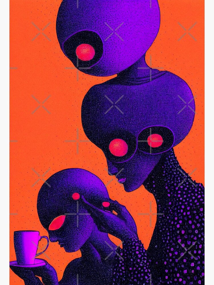 "ALIENS DRINKING TEA Midjourney AI Artwork" Sticker for Sale by ...