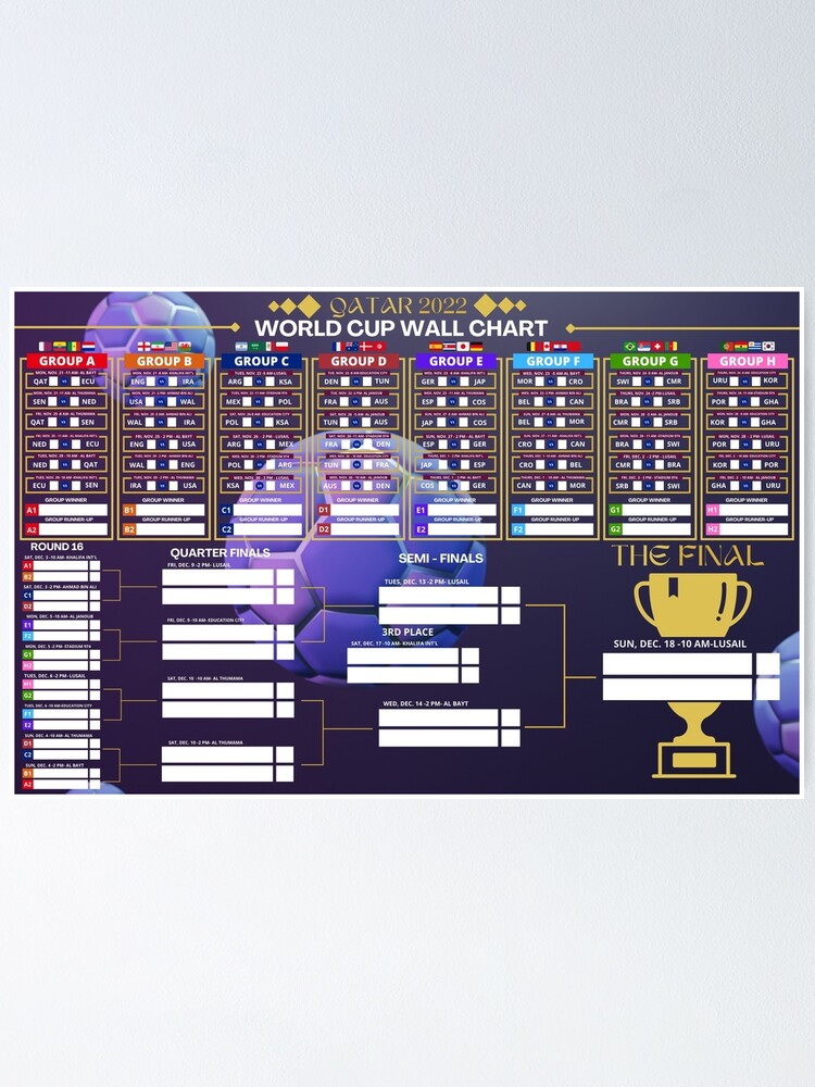 " WC 2022 Match Schedule Poster Qatar Championship Wall Decor, Football ...
