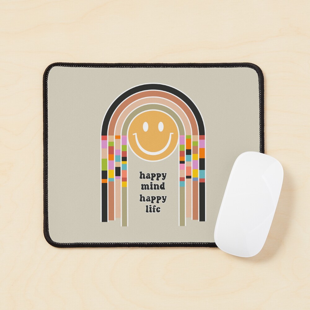 "Retro Smiley Rasta Rainbow with positive words; Happy mind, Happy life ...