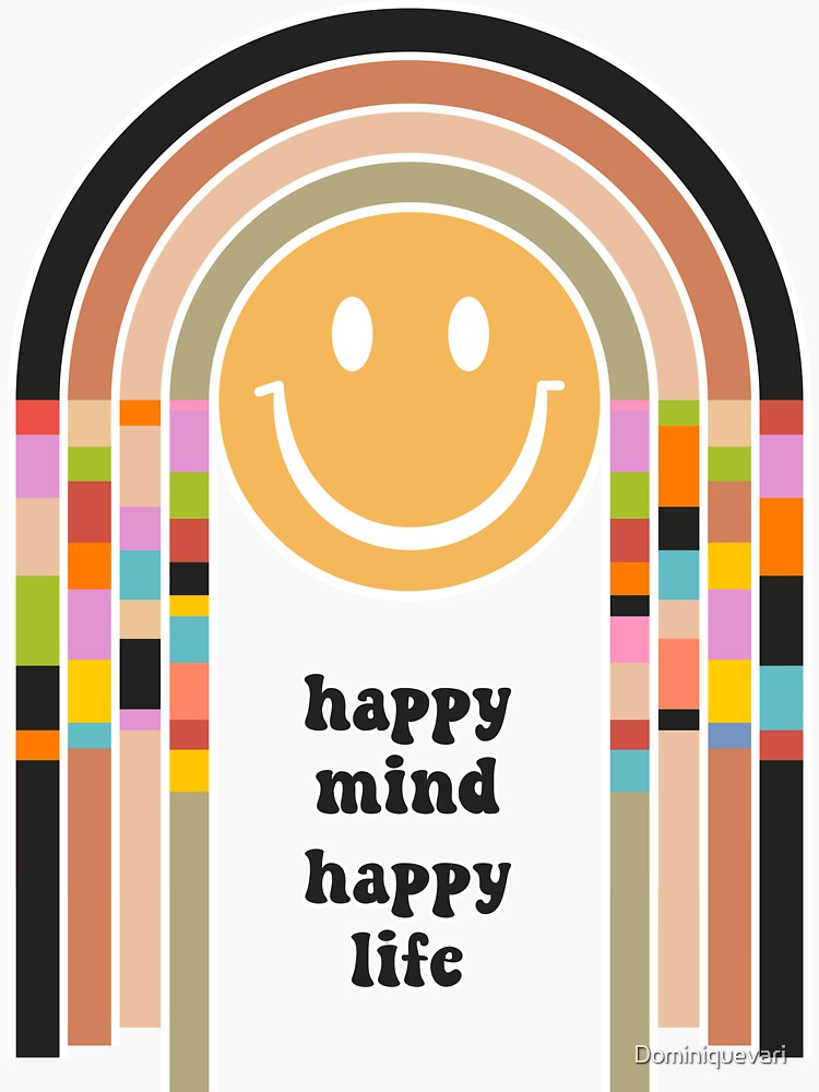 "Retro Smiley Rasta Rainbow with positive words; Happy mind, Happy life ...