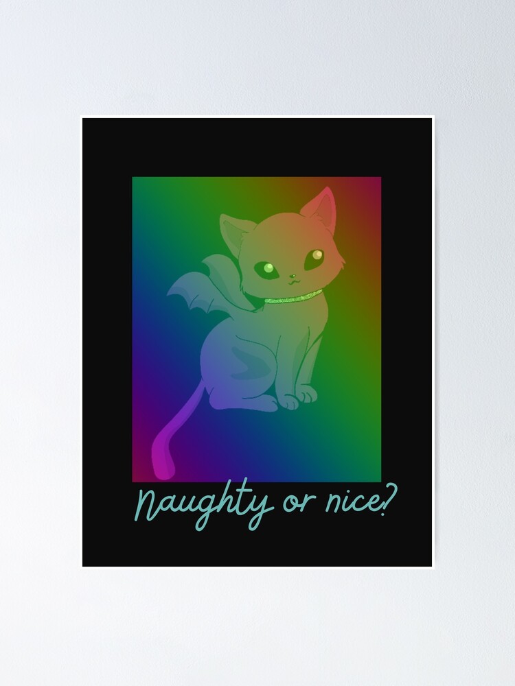 "Cute cat demon angel wings kawaii black background rainbow" Poster for ...