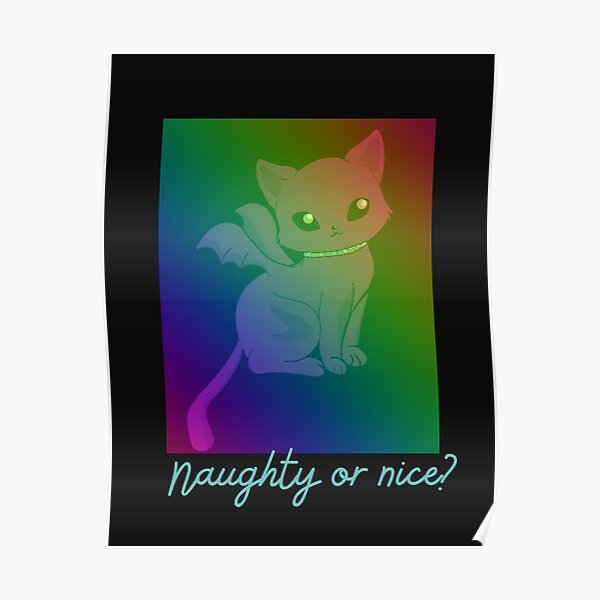 "Cute cat demon angel wings kawaii black background rainbow" Poster for ...