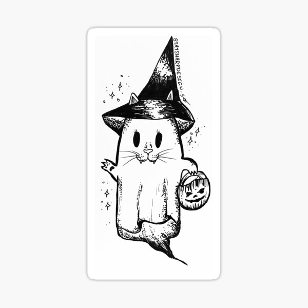 "Halloween Cat Ghost" Sticker for Sale by STAYSHARPDESIGN | Redbubble