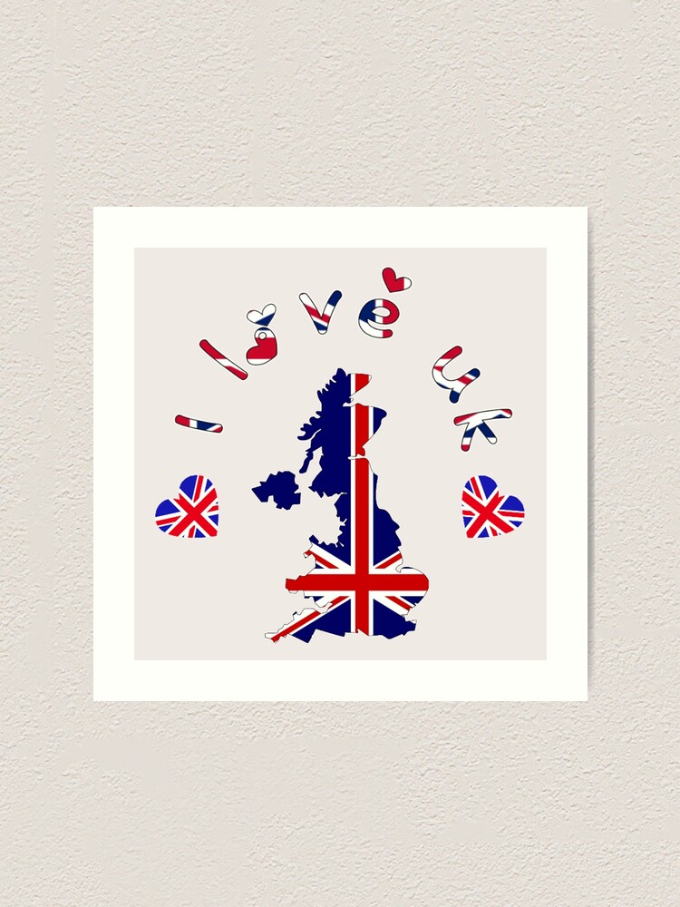 Lámina artística «Mapa de Gran Bretaña, banderín realista con mapa de ...