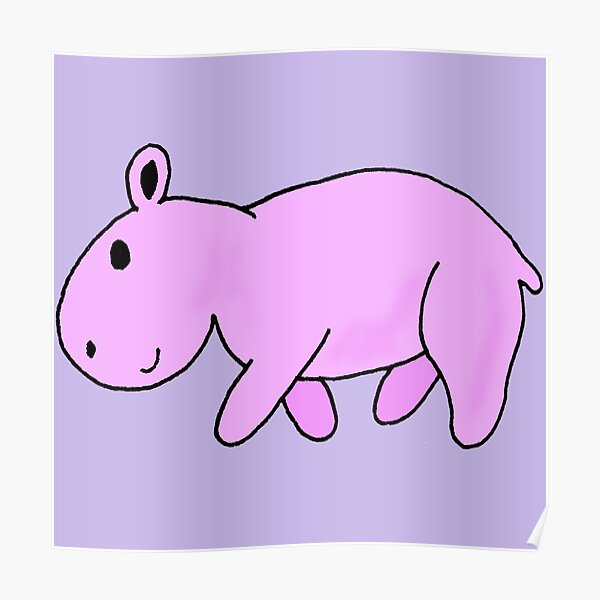 "Cute pink hippo walking" Poster for Sale by MumWolf-Doodles | Redbubble