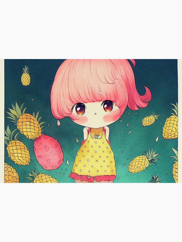 "Kawaii Chibi Pineapple Girl" Sticker for Sale by MyJourney135 | Redbubble