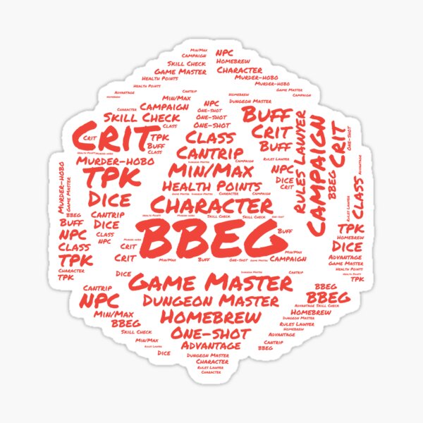"D20 Word Cloud Table Top RPG Terms" Sticker for Sale by CriticalBison ...