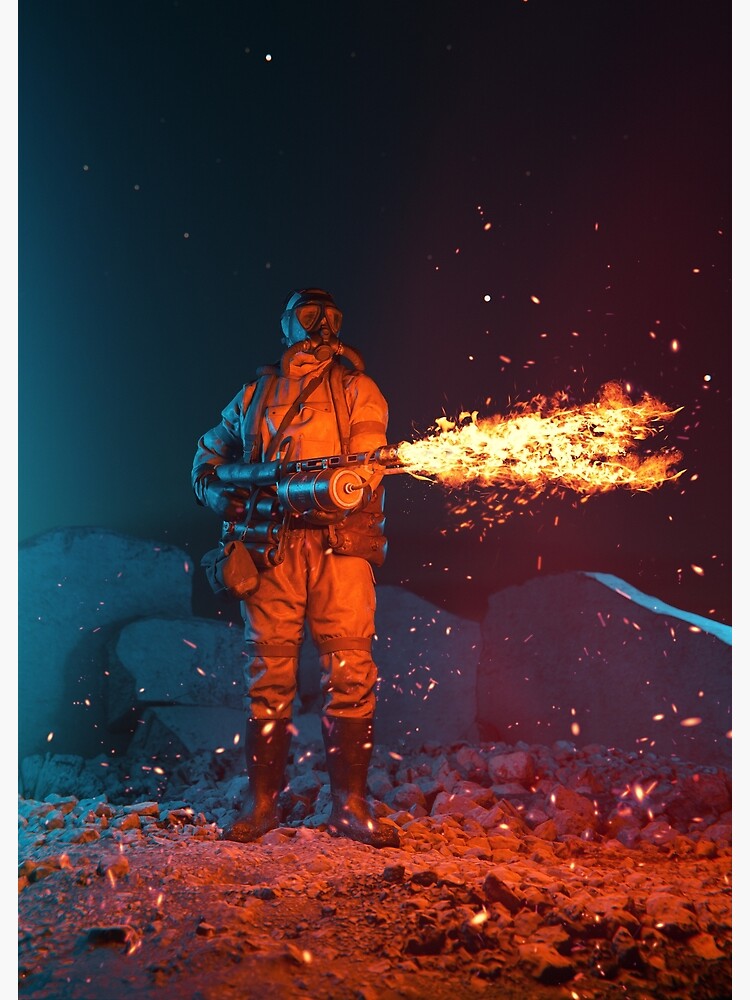 "Post apocalyptic scene with flamethrower" Poster for Sale by ...