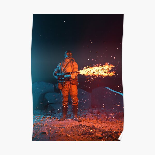 "Post apocalyptic scene with flamethrower" Poster for Sale by ...