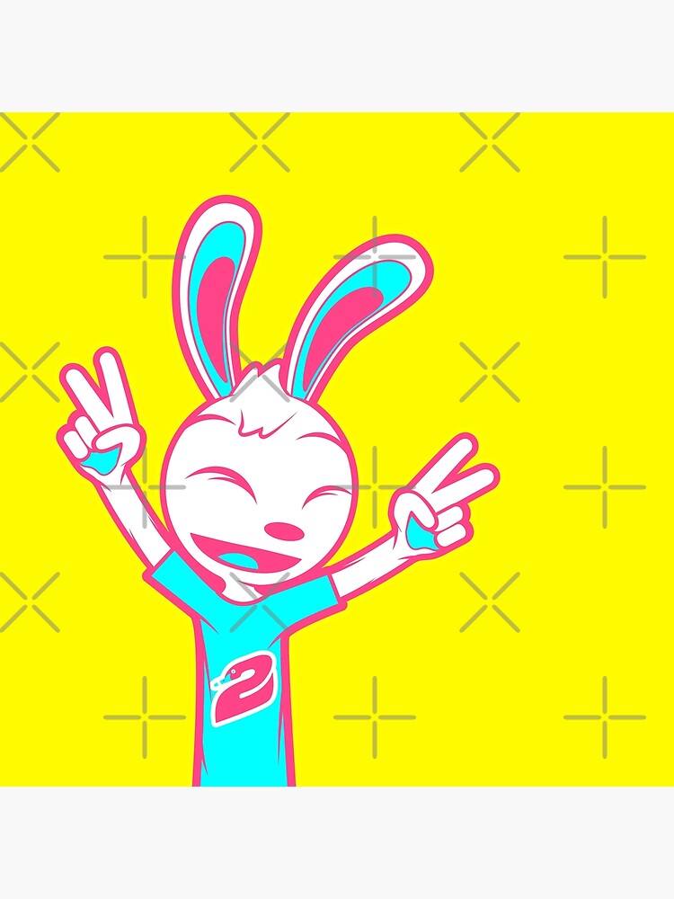 "Happy Rabbit With Two Raised Peace Hand Signs" Poster for Sale by ...