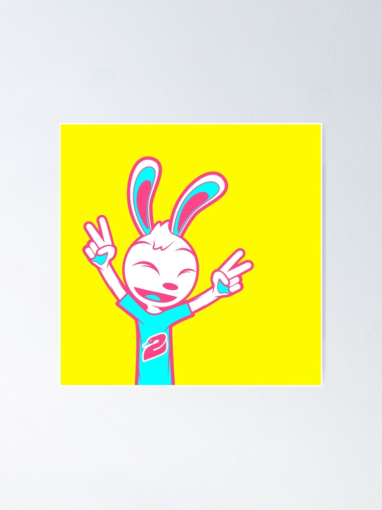 "Happy Rabbit With Two Raised Peace Hand Signs" Poster for Sale by ...