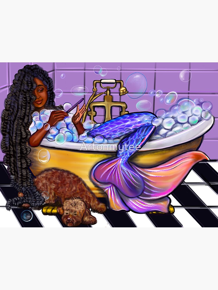 "Mermaid #2 with braids relaxing in luxurious bubble bath having a ...