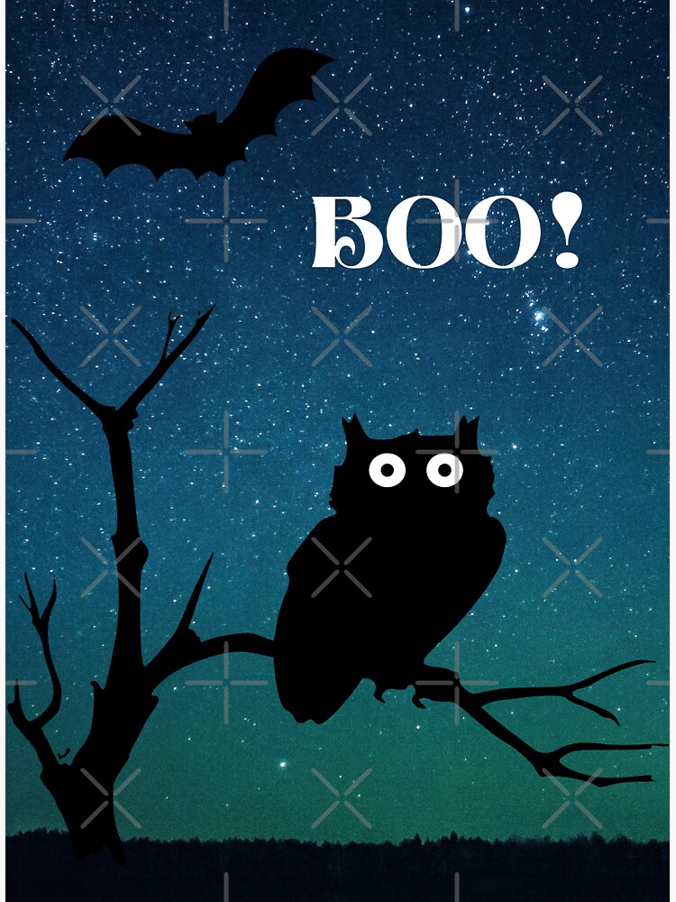 "Scary boo night with an owl and bat." Sticker for Sale by RandomDoors ...