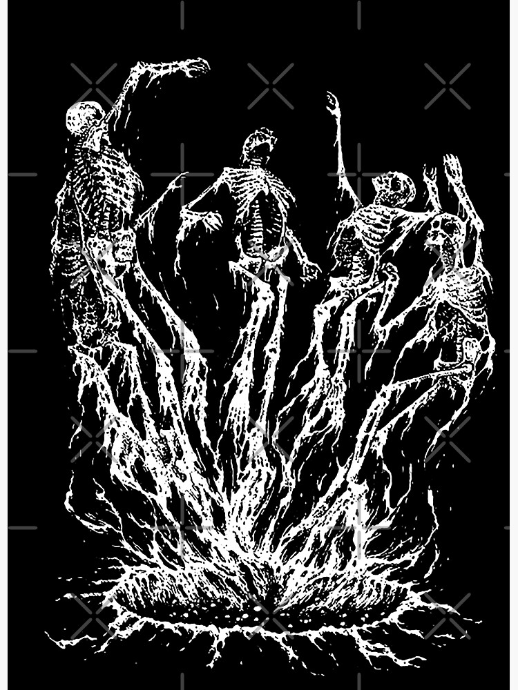 "Death Metal Skeletons from Hell Fire Hole black white" Sticker for ...