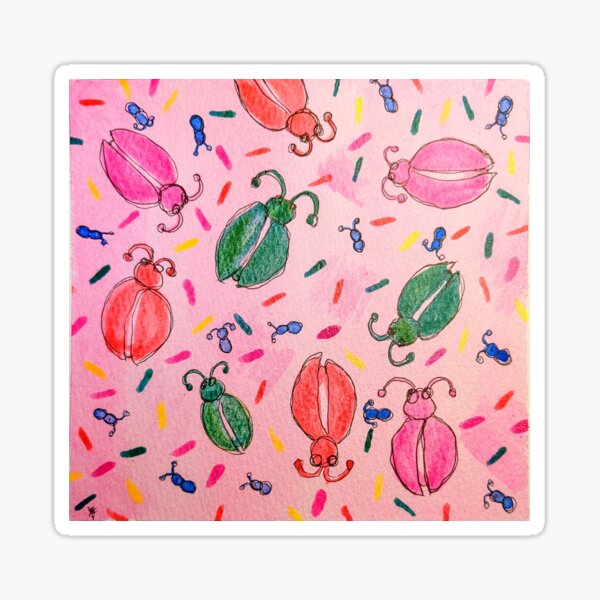 "Little Bugs on pink and sprinkles Graphic Abstract (ink drawing ...