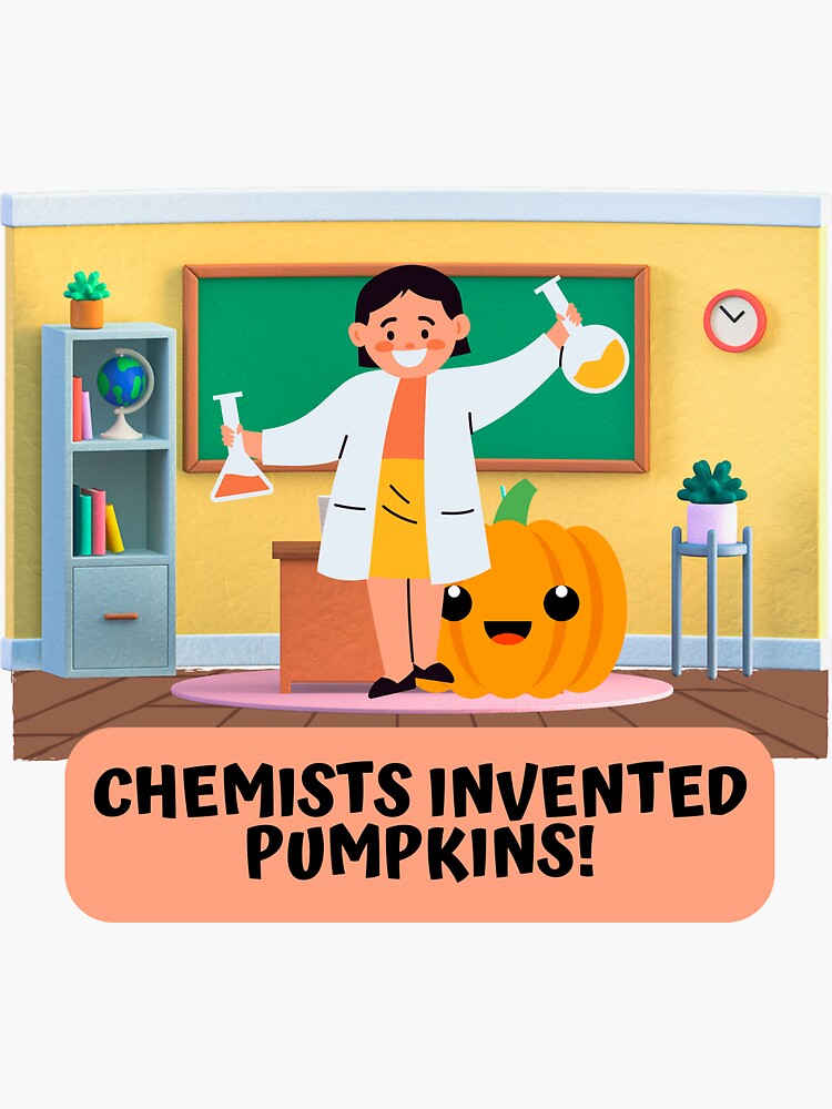 "Chemist Invented Pumpkins, Chemistry Teacher Halloween Design" Sticker ...