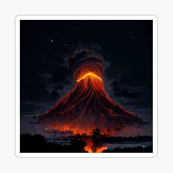 "Dark Eruption | Vivid Volcano Erupting in the Night" Sticker for Sale ...