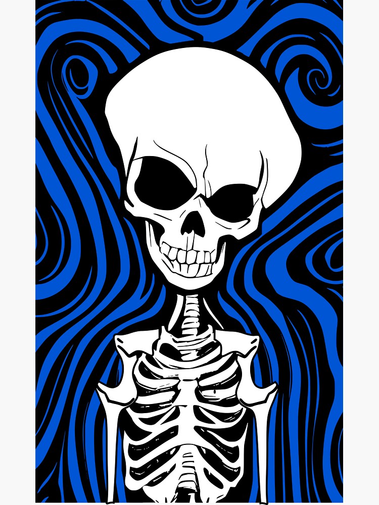 "Halloween Grinning Skeleton with Blue Background" Sticker for Sale by ...