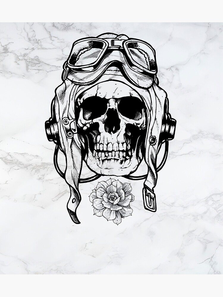 "Skull Pilot And Rose Drawing Classic" Sticker for Sale by TimNaumann ...
