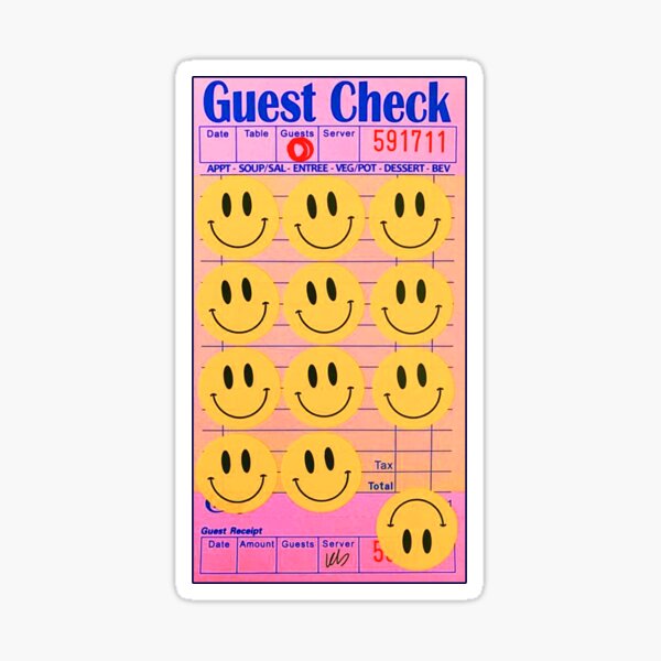 "GUEST CHECK SMILEY FACES" Sticker for Sale by JGCcreates | Redbubble