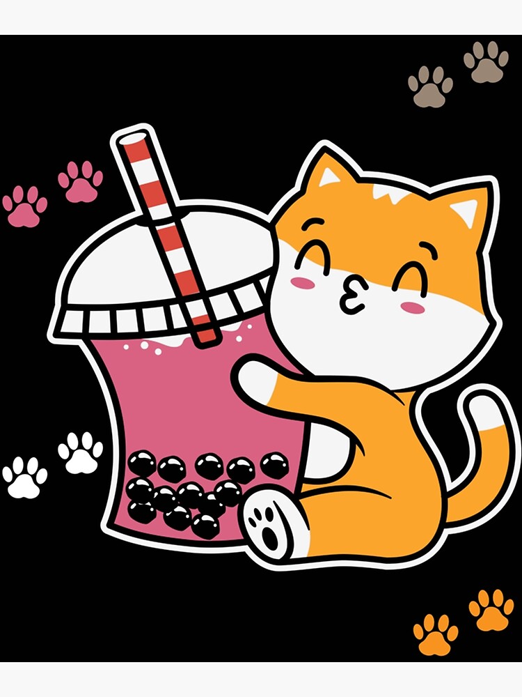 Cat Boba Tea Bubble Tea Anime Kawaii For Anime Lovers Poster For