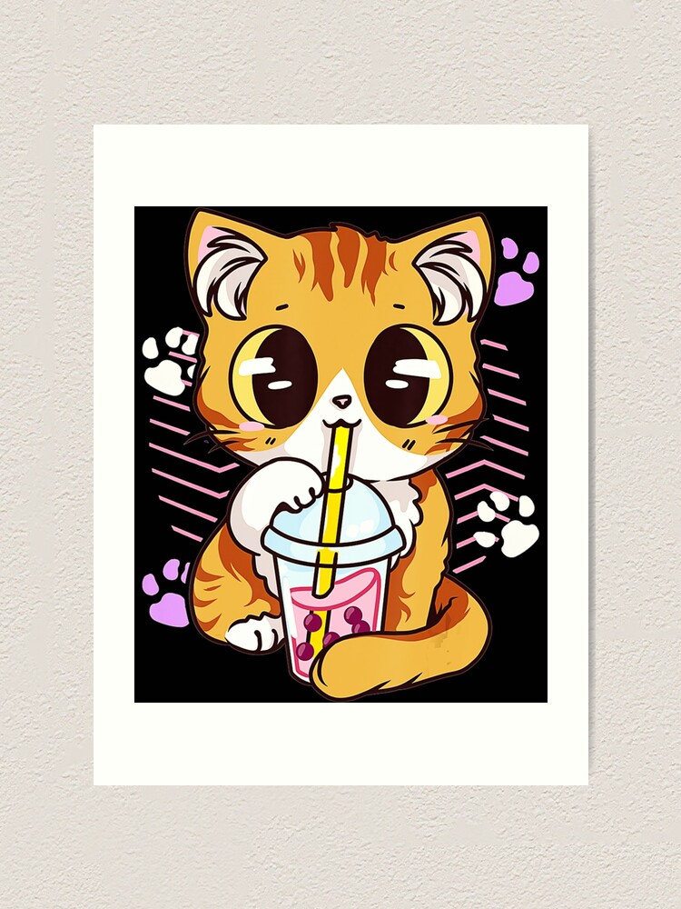 Cat Boba Tea Bubble Tea Anime Kawaii Japanese Girls Teenager Art
