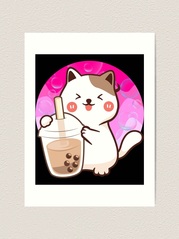 Cat Boba Tea Bubble Tea Anime Kawaii Neko For Girls Women Art Print