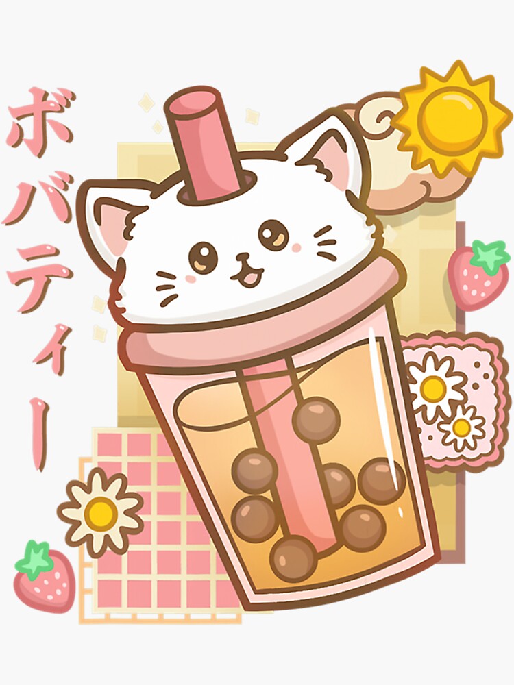 "Cat Boba Tea Bubble Tea Anime Kawaii Neko Shirt Cat Boba Tea " Sticker ...