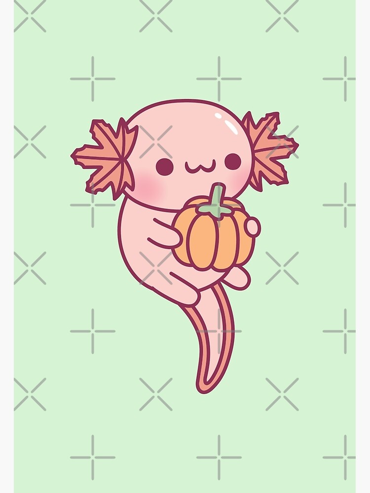"Cute Axolotl With Pumpkin Autumn Leaves Gills" Poster for Sale by ...