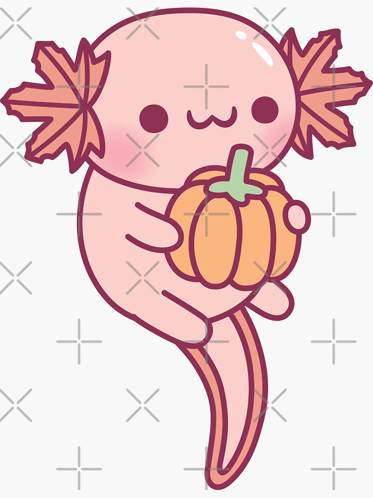 "Cute Axolotl With Pumpkin Autumn Leaves Gills" Sticker for Sale by ...