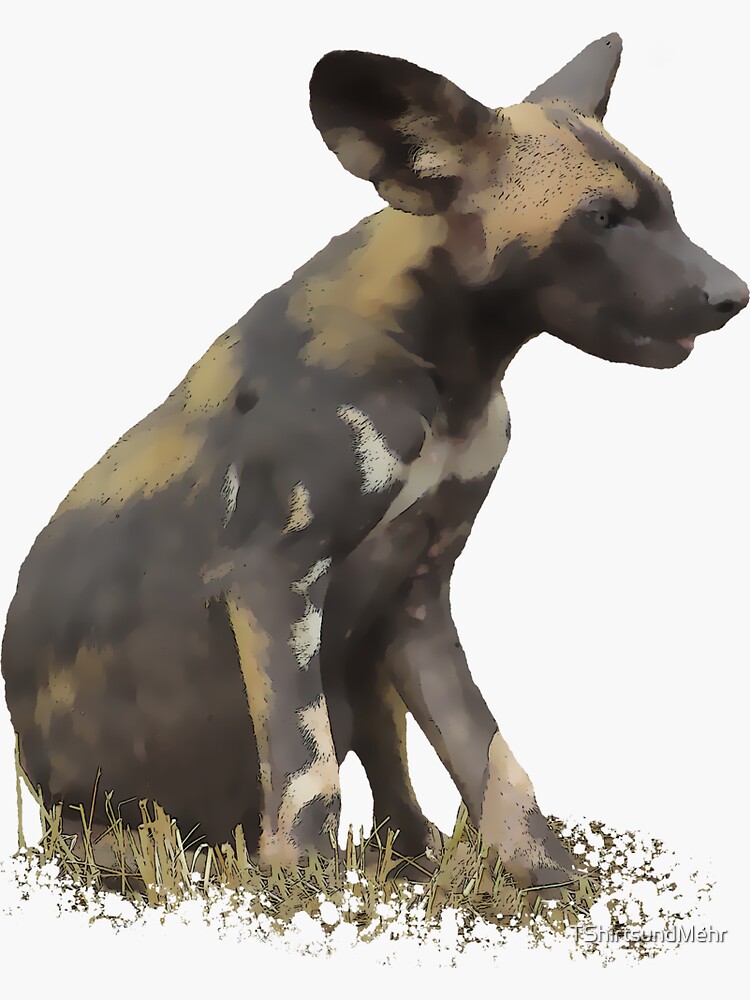 "Wild Dog Drawing - African Wild Dog - Dog in Kenya / Africa" Sticker ...