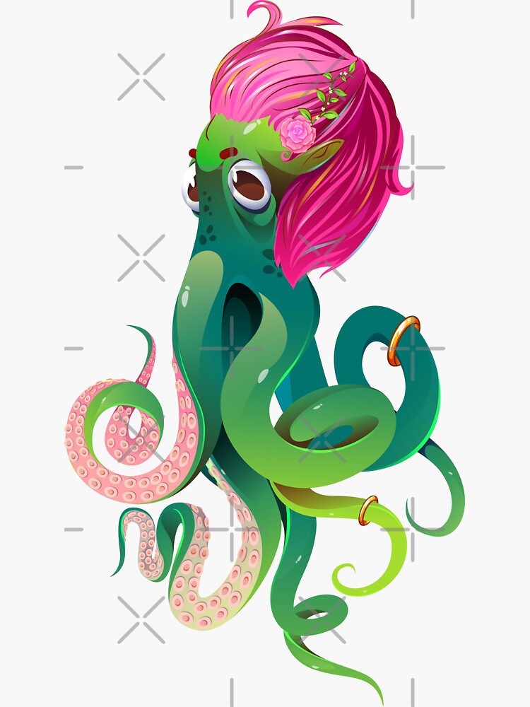 "Monstopus The Magical Green Elf Octopus Sea Monster" Sticker for Sale ...