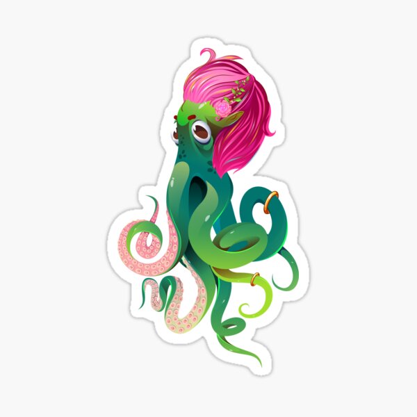 "Monstopus The Magical Green Elf Octopus Sea Monster" Sticker for Sale ...