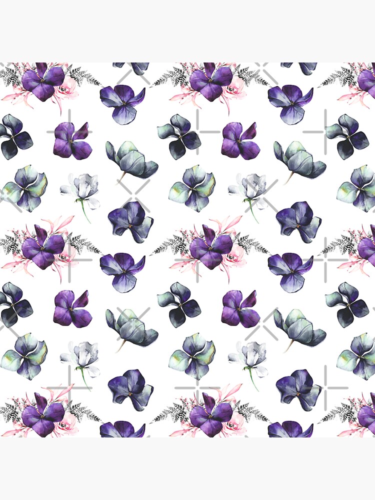 "Watercolor violet flowers pattern design for home decor" Sticker for ...