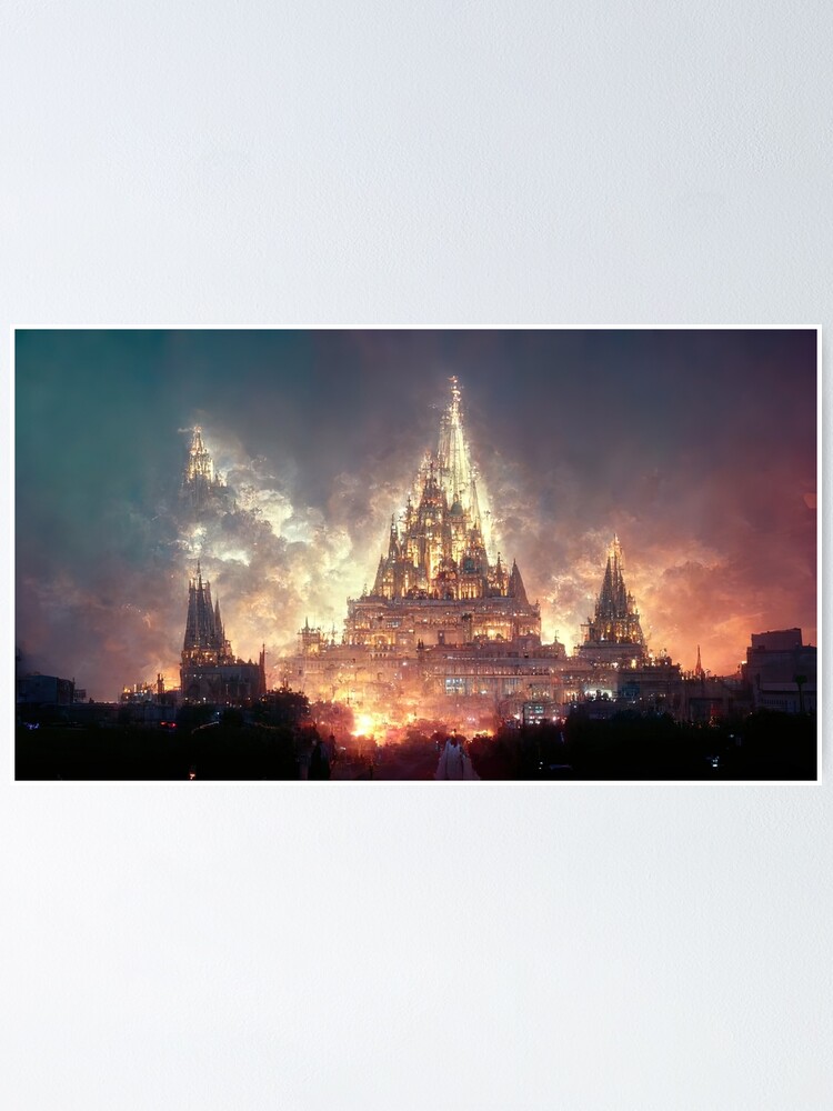 "Glowing Futuristic Gothic Cathedral" Poster for Sale by Jacob-Montanez ...