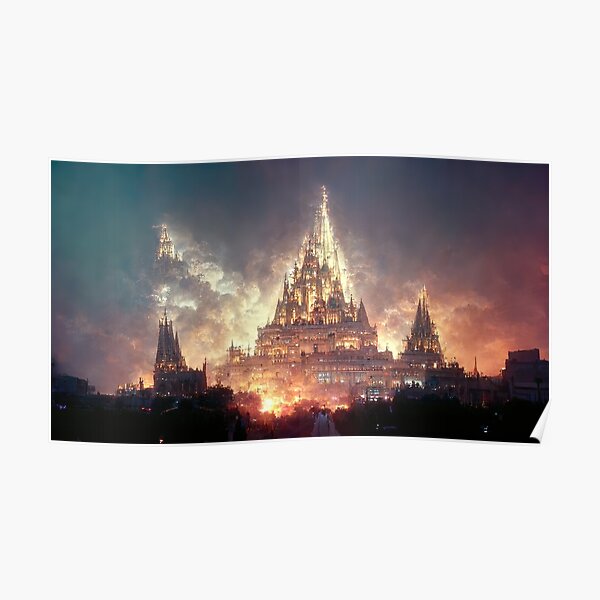 "Glowing Futuristic Gothic Cathedral" Poster for Sale by Jacob-Montanez ...
