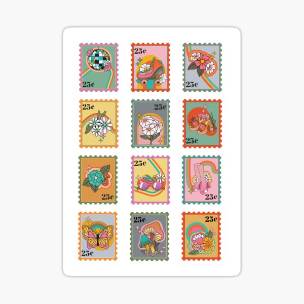 "70s stamp set " Sticker for Sale by teaandcraft | Redbubble