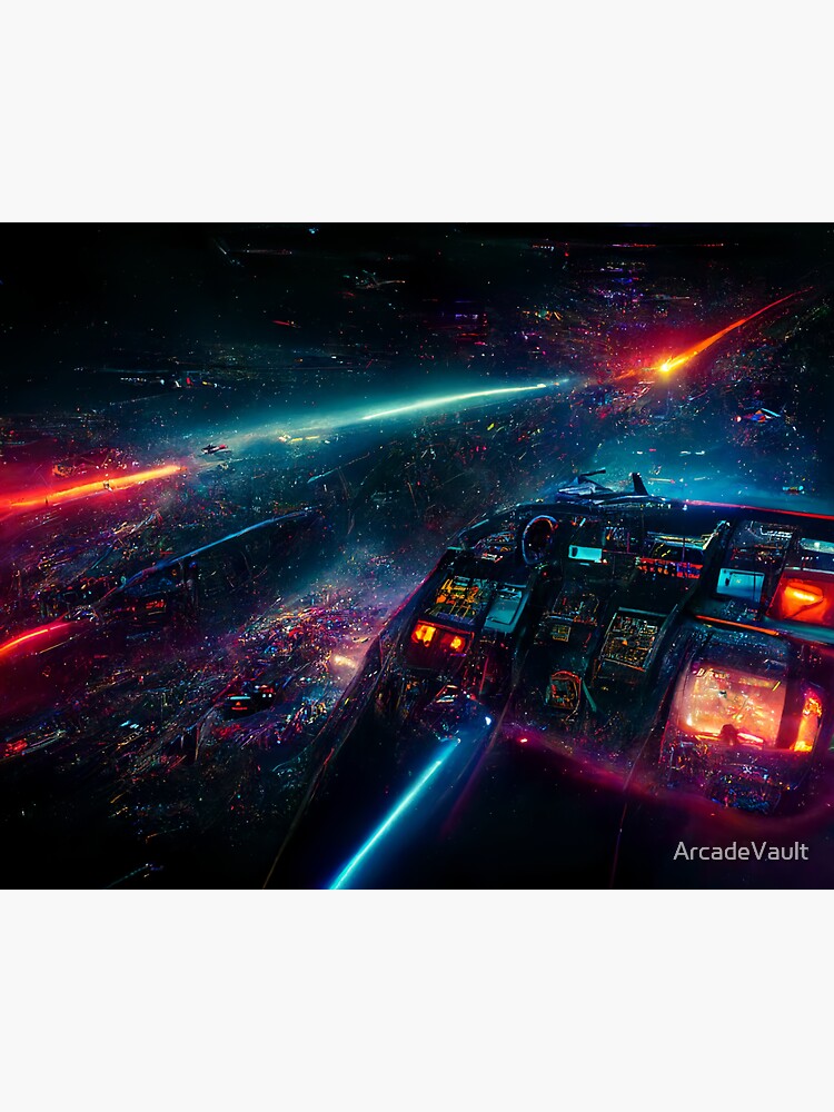 "Arcade Cockpit in Space Battle 80s Style Vintage Poster" Sticker for ...