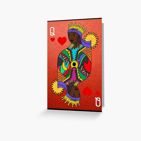 "Black Queen of hearts playing card | Hand drawn artwork" Greeting Card ...