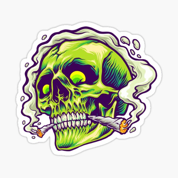 "Scary skull head smoking weed" Sticker for Sale by min133 | Redbubble
