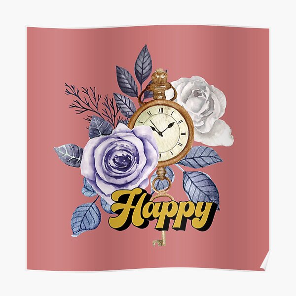 " Happy Vintage Flowers and A Wall Clock" Poster for Sale by ArtOfStars ...