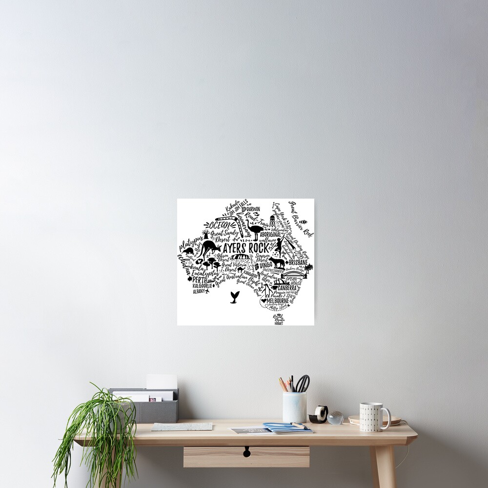 "Typography poster. Australia map. Australia travel guide." Poster for ...