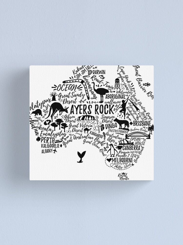 "Typography poster. Australia map. Australia travel guide." Canvas ...