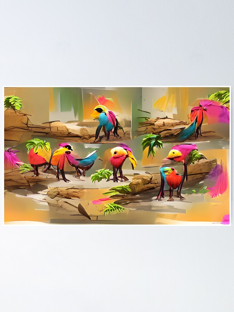 "Parrots on a jungle cliff." Poster for Sale by KaminaKaze | Redbubble