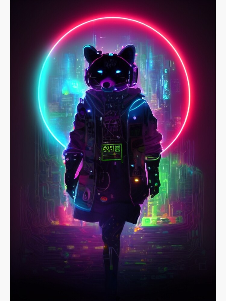"Female Cyberpunk Sci fi Raccoon Rebel Cyborg" Poster for Sale by ...