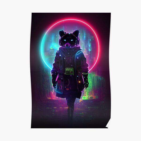 "Female Cyberpunk Sci fi Raccoon Rebel Cyborg" Poster for Sale by ...